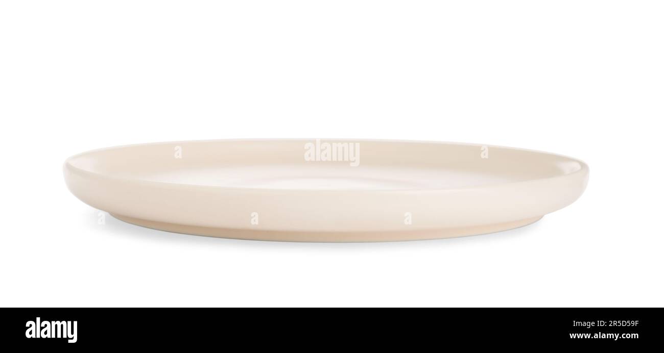 Empty beige ceramic plate isolated on white Stock Photo - Alamy
