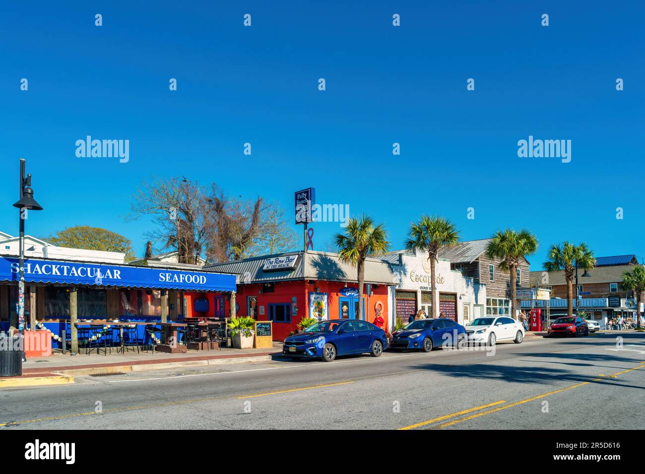 Restaurants and businesses in downtown Folly Beach, South Carolina, USA ...