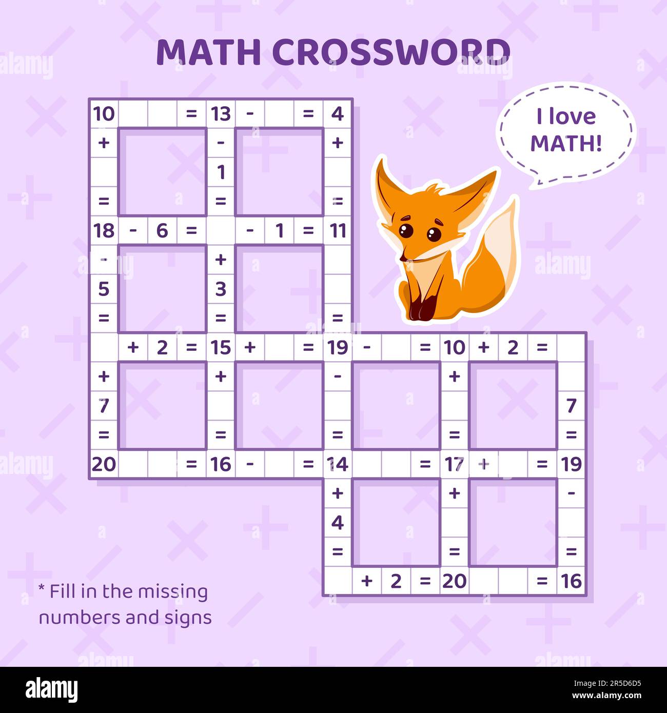 Math Crossword puzzle for children. Addition and subtraction Stock ...