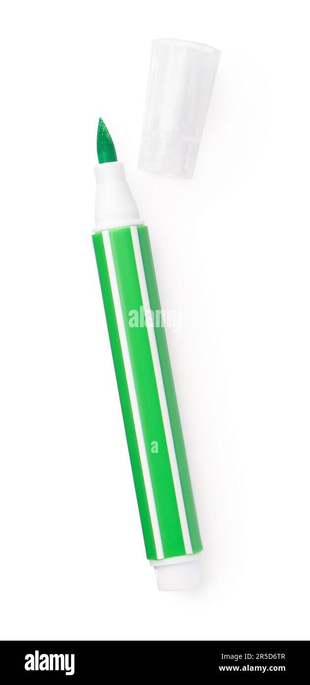 One green marker isolated on white, top view Stock Photo - Alamy