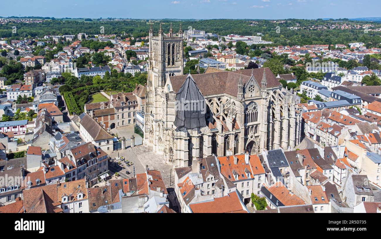 Aerial view of the Saint Etienne cathedral of Meaux, a roman catholic ...