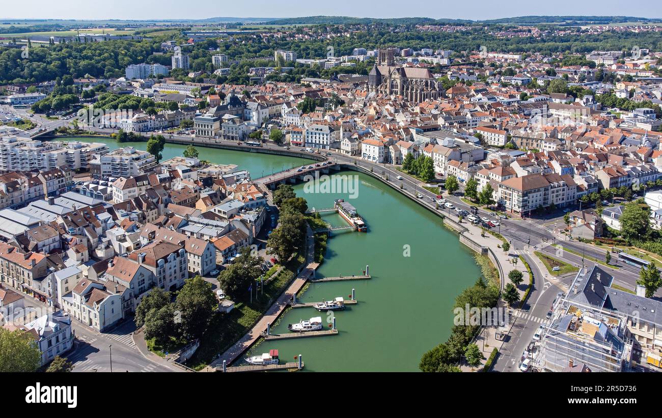 Aerial view of the Port of Meaux on the Marne river in the French ...