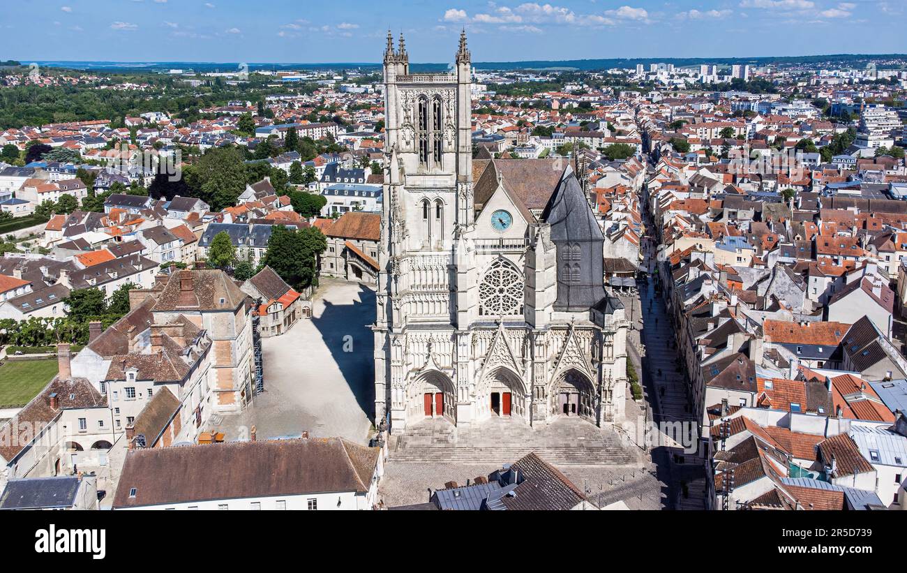 Aerial view of the Saint Etienne cathedral of Meaux, a roman catholic ...