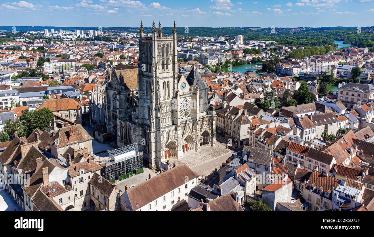 Aerial view of the Saint Etienne cathedral of Meaux, a roman catholic ...