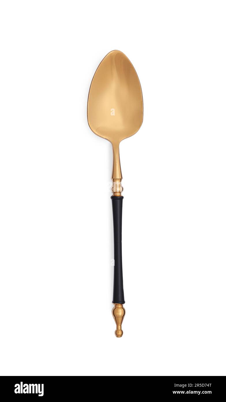 Clean shiny golden spoon isolated on white, top view Stock Photo - Alamy