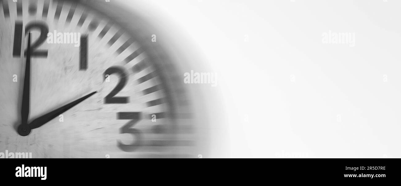 Fleeting time concept. Clock on white background, motion effect. Banner ...