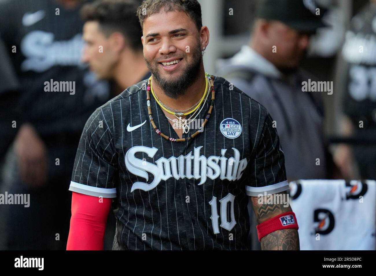 Chicago White Sox's Yoan Moncada stands in the dugout before the team's ...