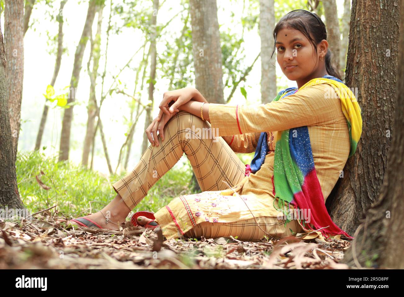 Close-up portrait of a Indian teenage girl looking at camera over ...