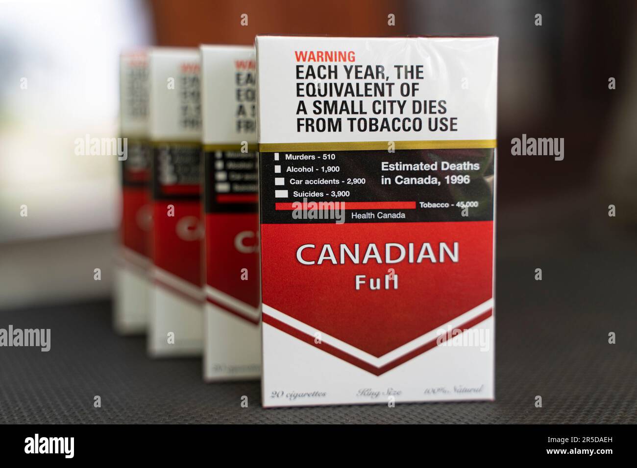 Canadian Cigarettes Tobacco use Warning Label Death Statistics Stock ...