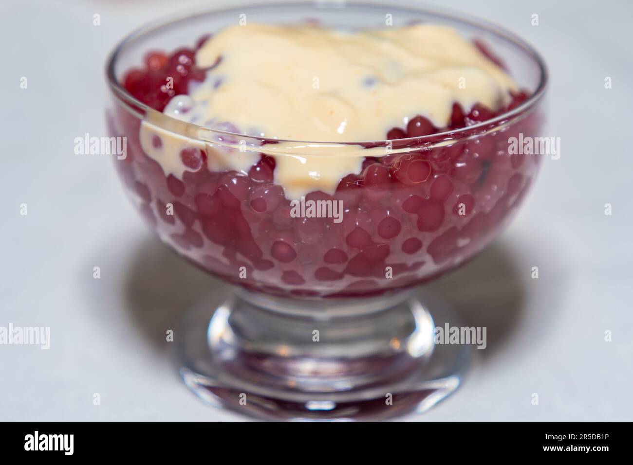 Red wine sago with vanilla cream, traditional cultural dessert from ...
