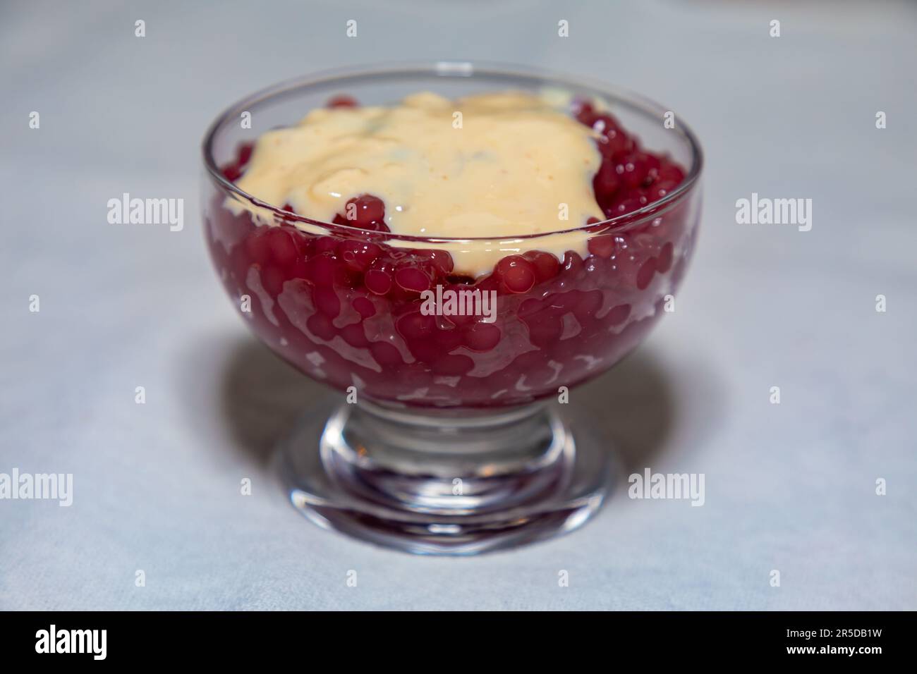 Red wine sago with vanilla cream, traditional cultural dessert from ...