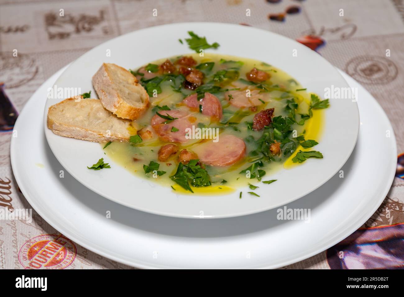 Traditional Portuguese style soup called Caldo Verde with traditional ...