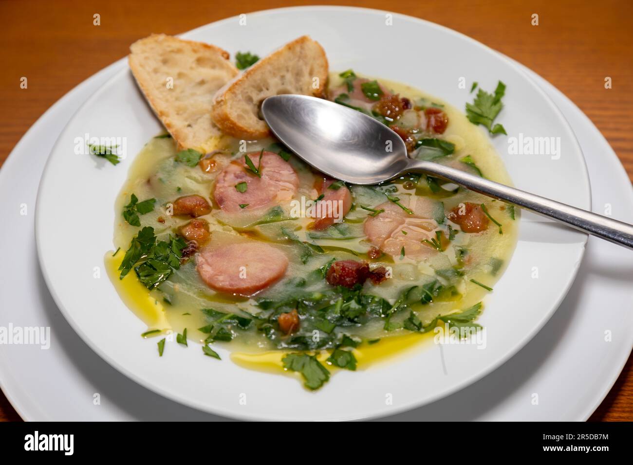 Traditional Portuguese style soup called Caldo Verde with traditional ...