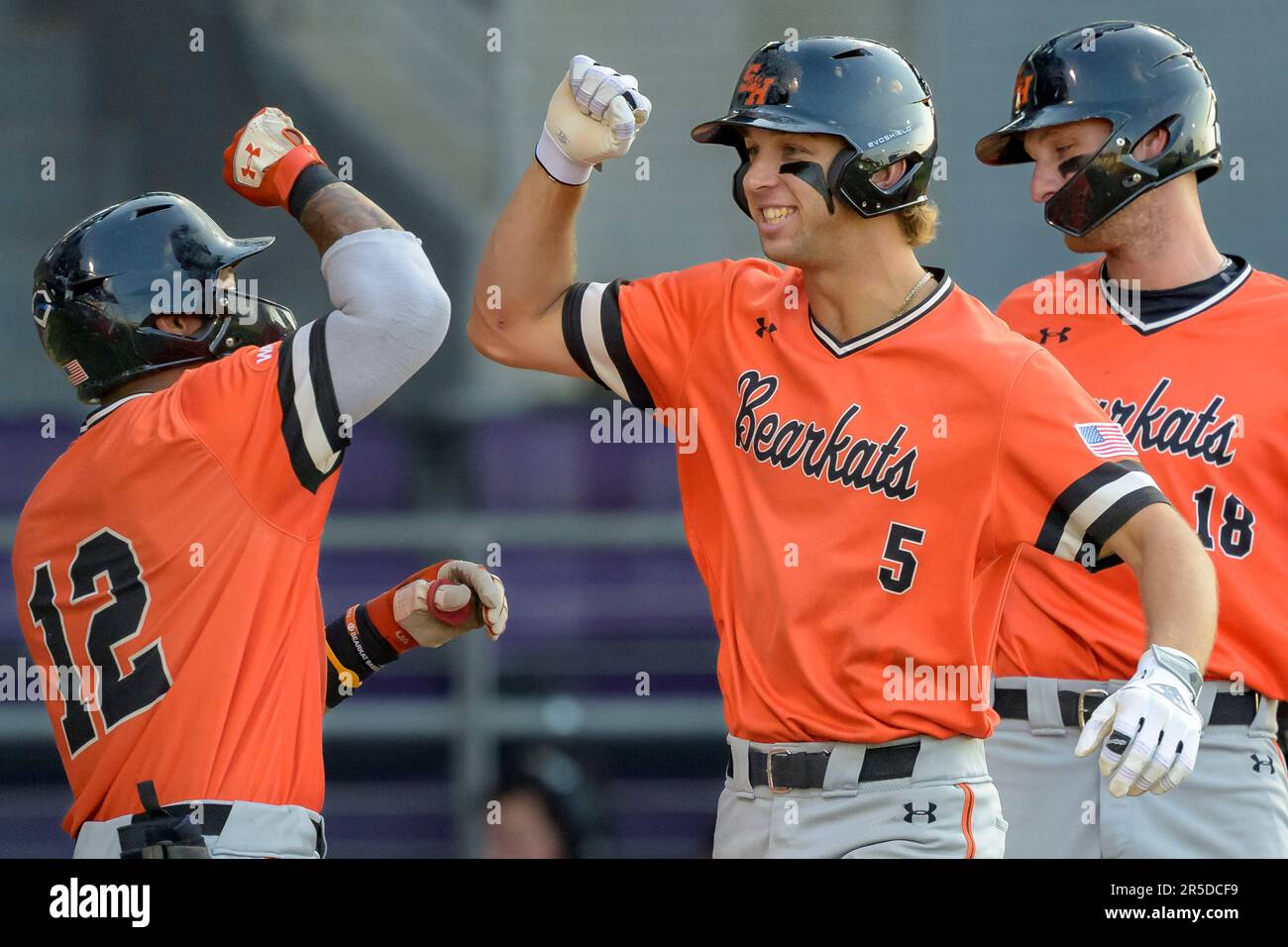 Sam Houston infielder Justin Wishkoski (5) celebrates a home run with ...