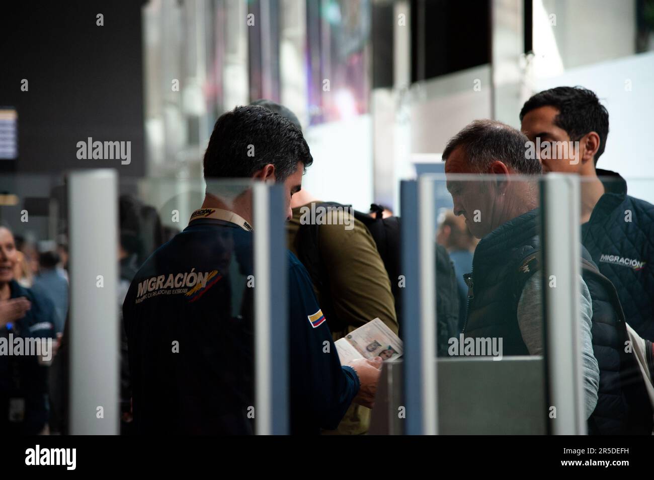 Bogota, Colombia. 02nd June, 2023. A Colombian migration officer looks ...