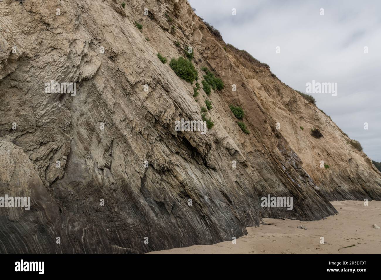 Natural oil seep at the bottom of the coastal cliff in Goleta, Southern ...