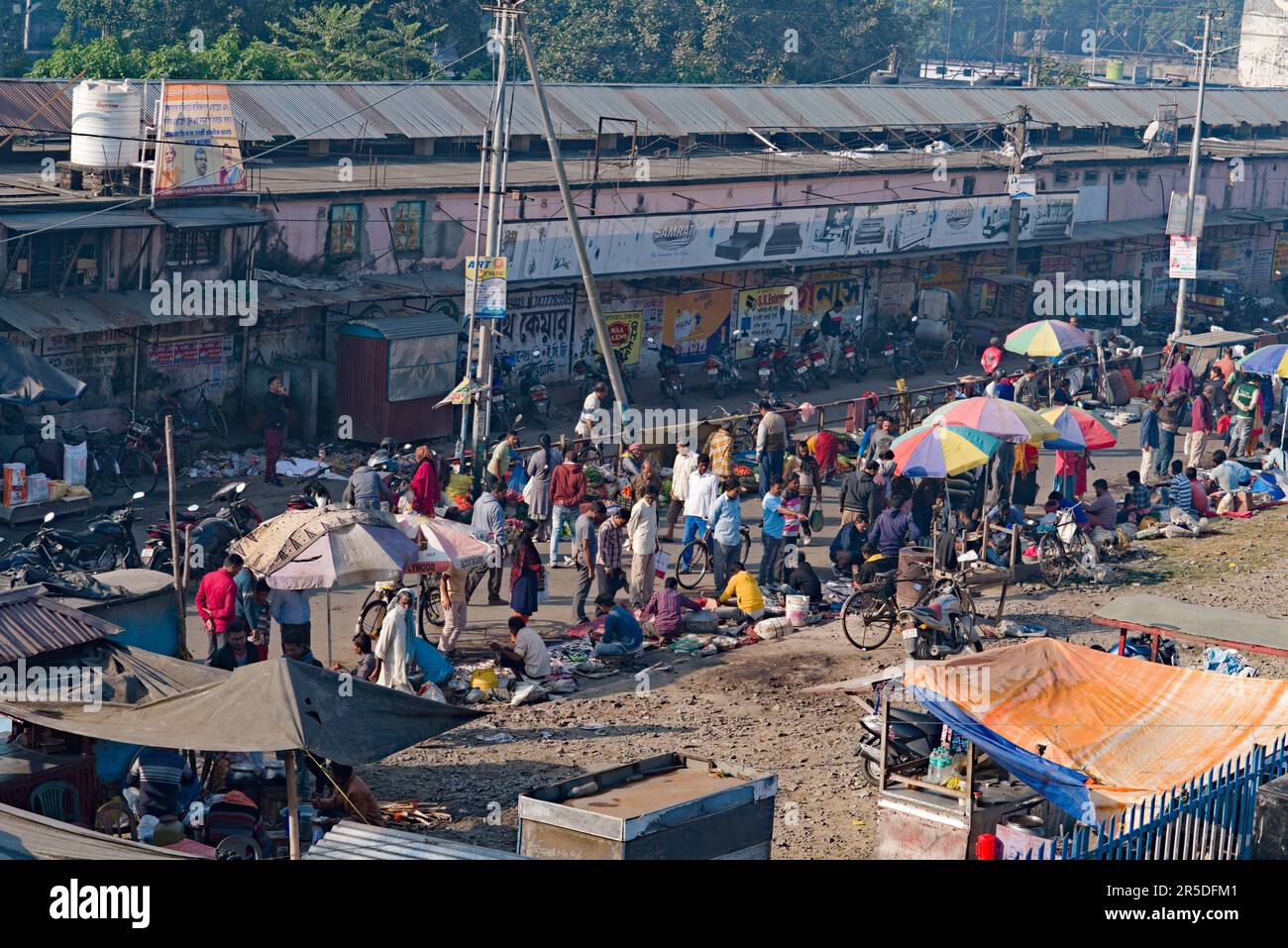 20.11.2022.india . west bengal. asia. aerial view of a street market in ...