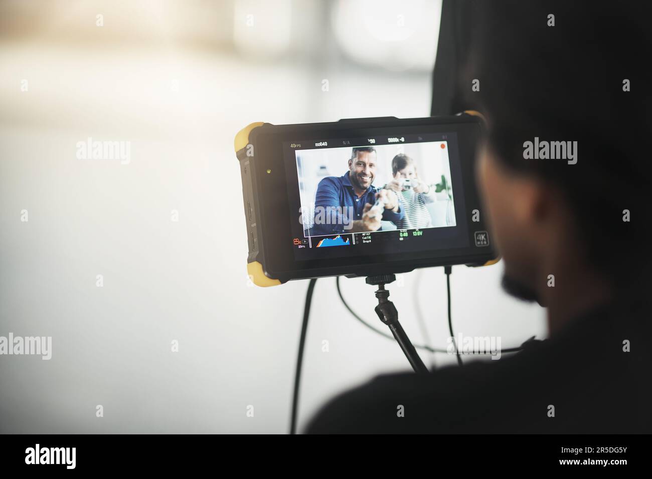 Shooting the next scene. Behind the scenes over the shoulder shot of an ...