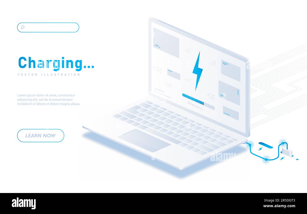 Charging laptop white banner Stock Vector Image & Art - Alamy