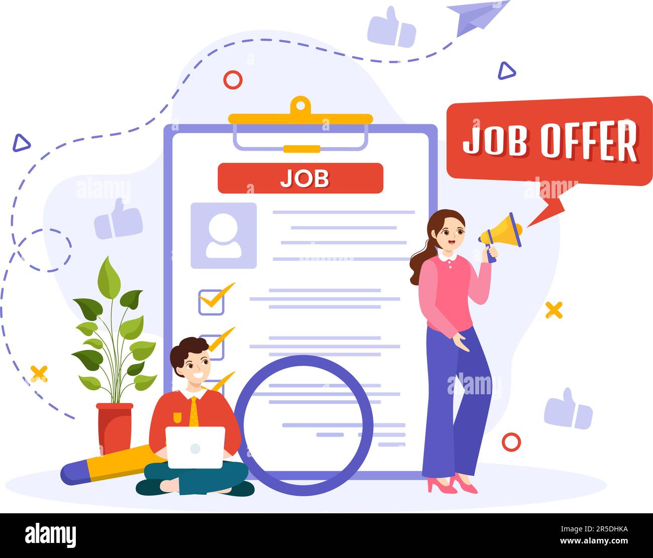 Job Offer Vector Illustration with Businessman Recruitment Search ...