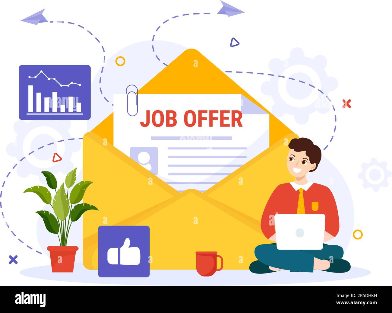 Job Offer Vector Illustration with Businessman Recruitment Search ...