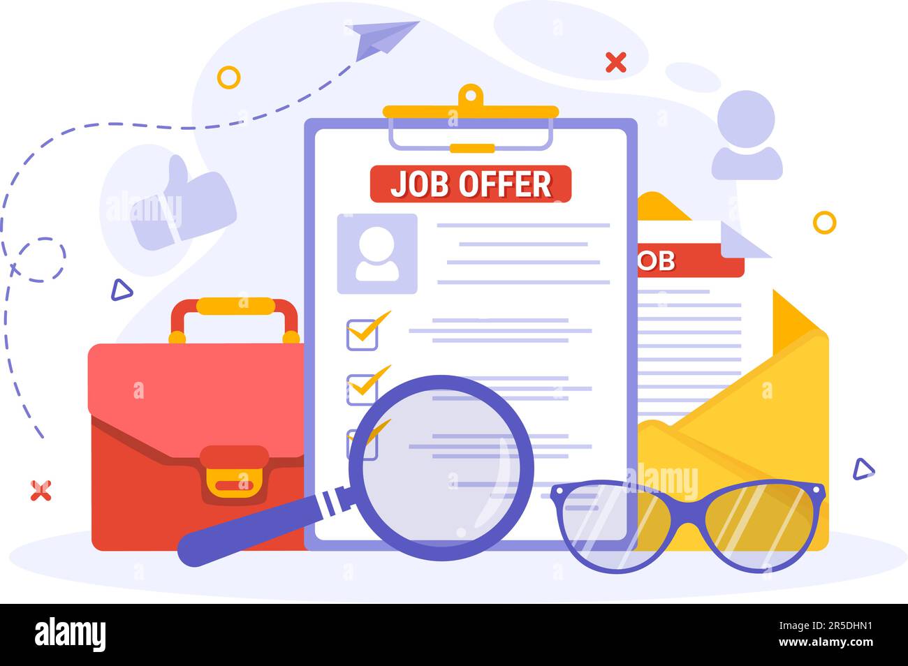 Job Offer Vector Illustration with Businessman Recruitment Search ...