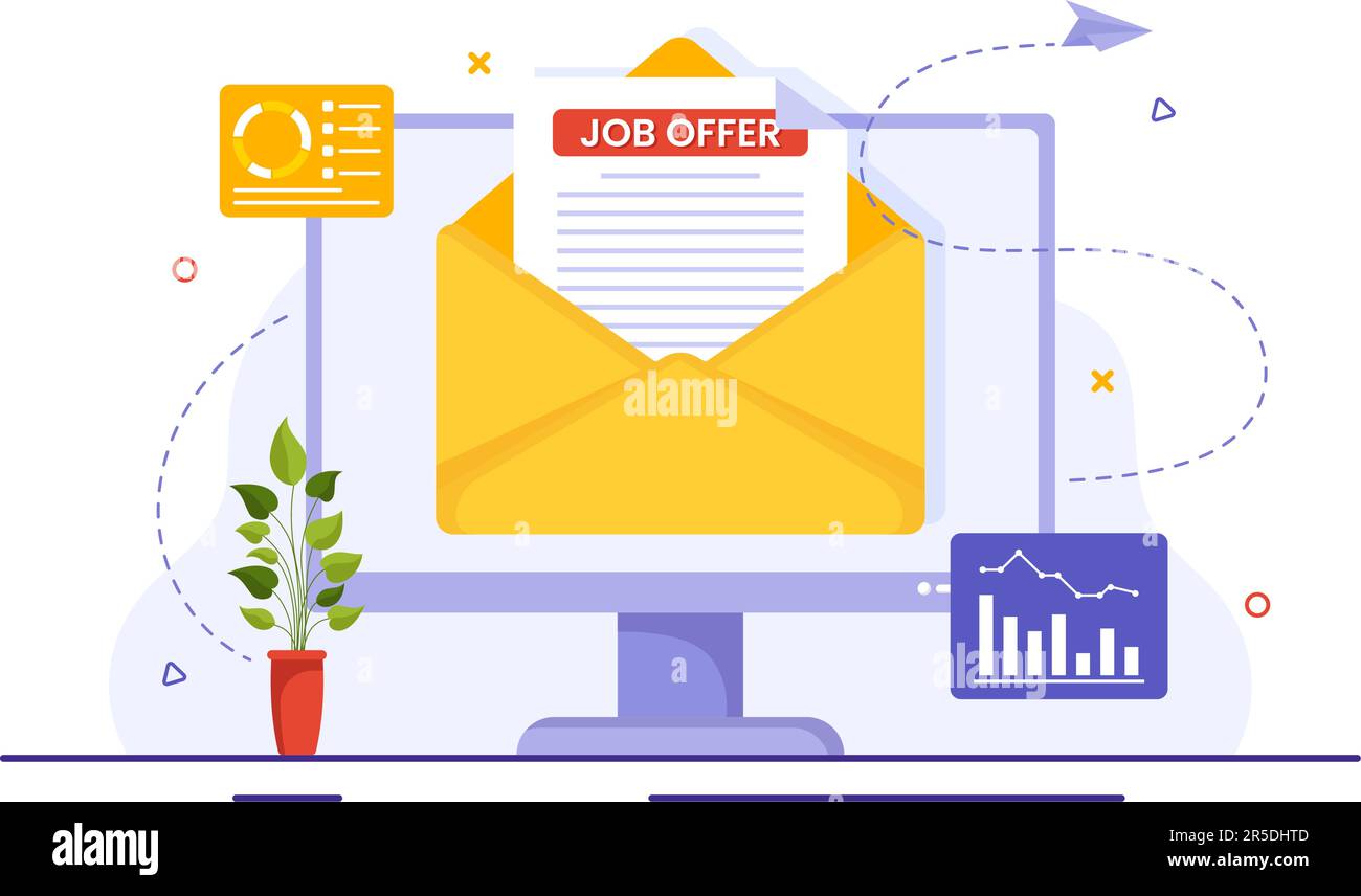 Job Offer Vector Illustration with Businessman Recruitment Search ...