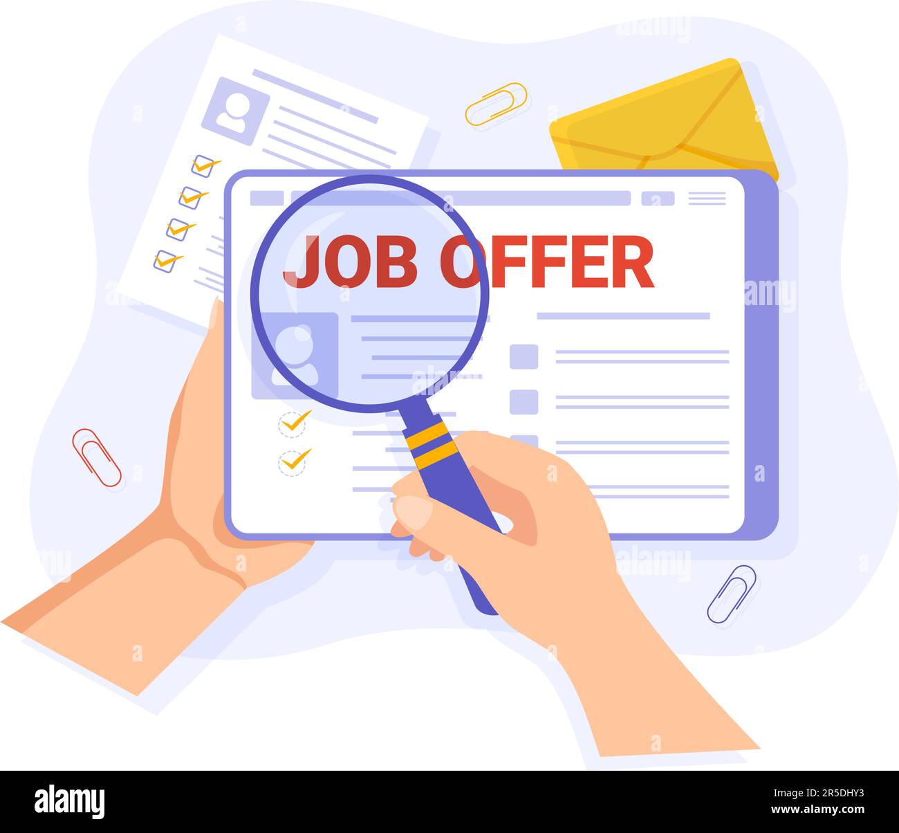 Job Offer Vector Illustration with Businessman Recruitment Search ...