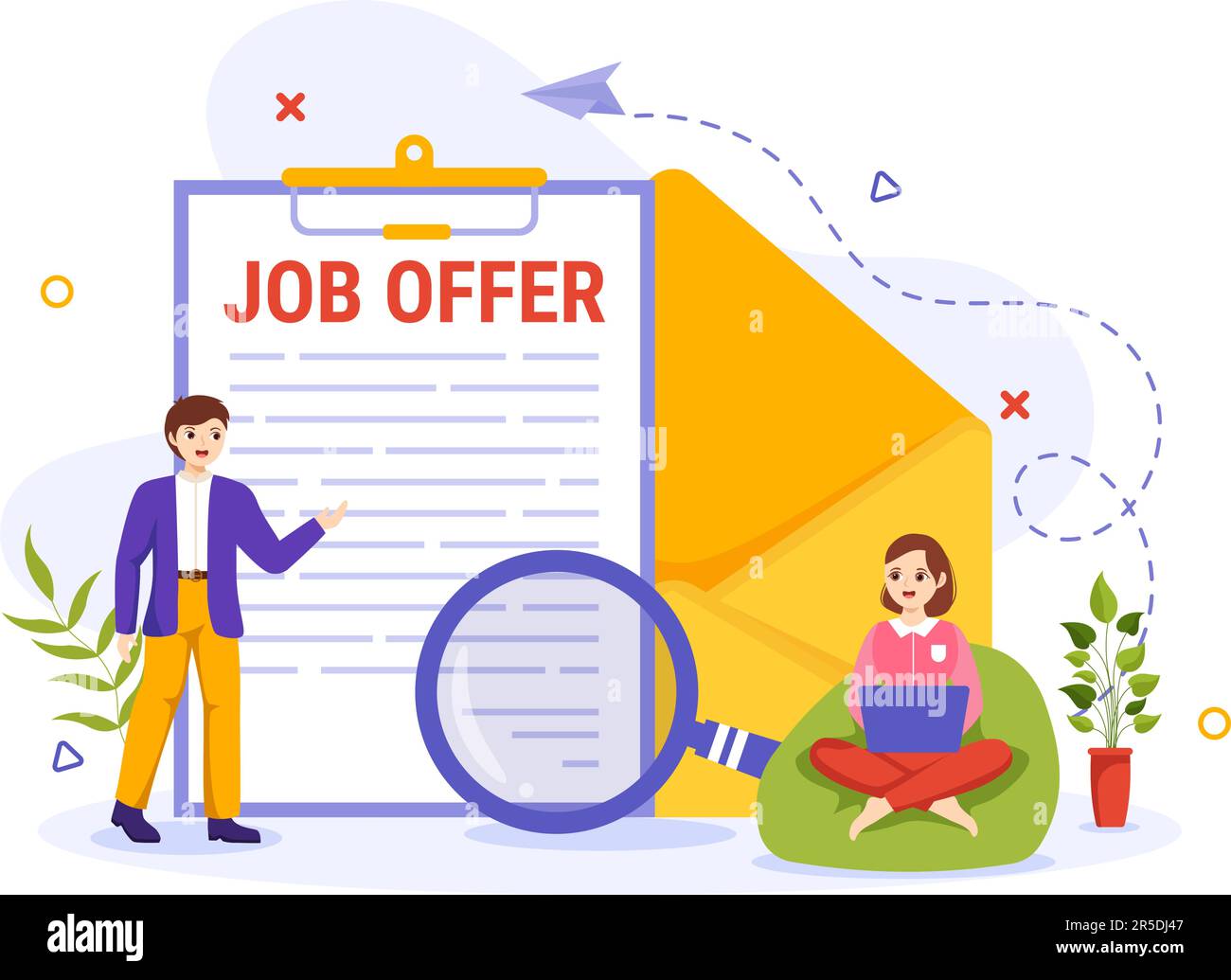Job Offer Vector Illustration with Businessman Recruitment Search ...