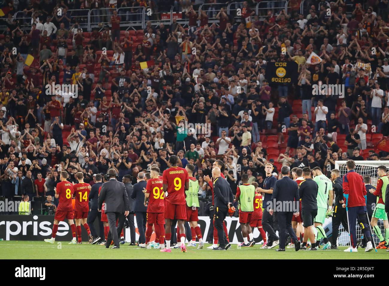 Budapest, Hungary. 31st May, 2023. Roma team group and fans Football ...