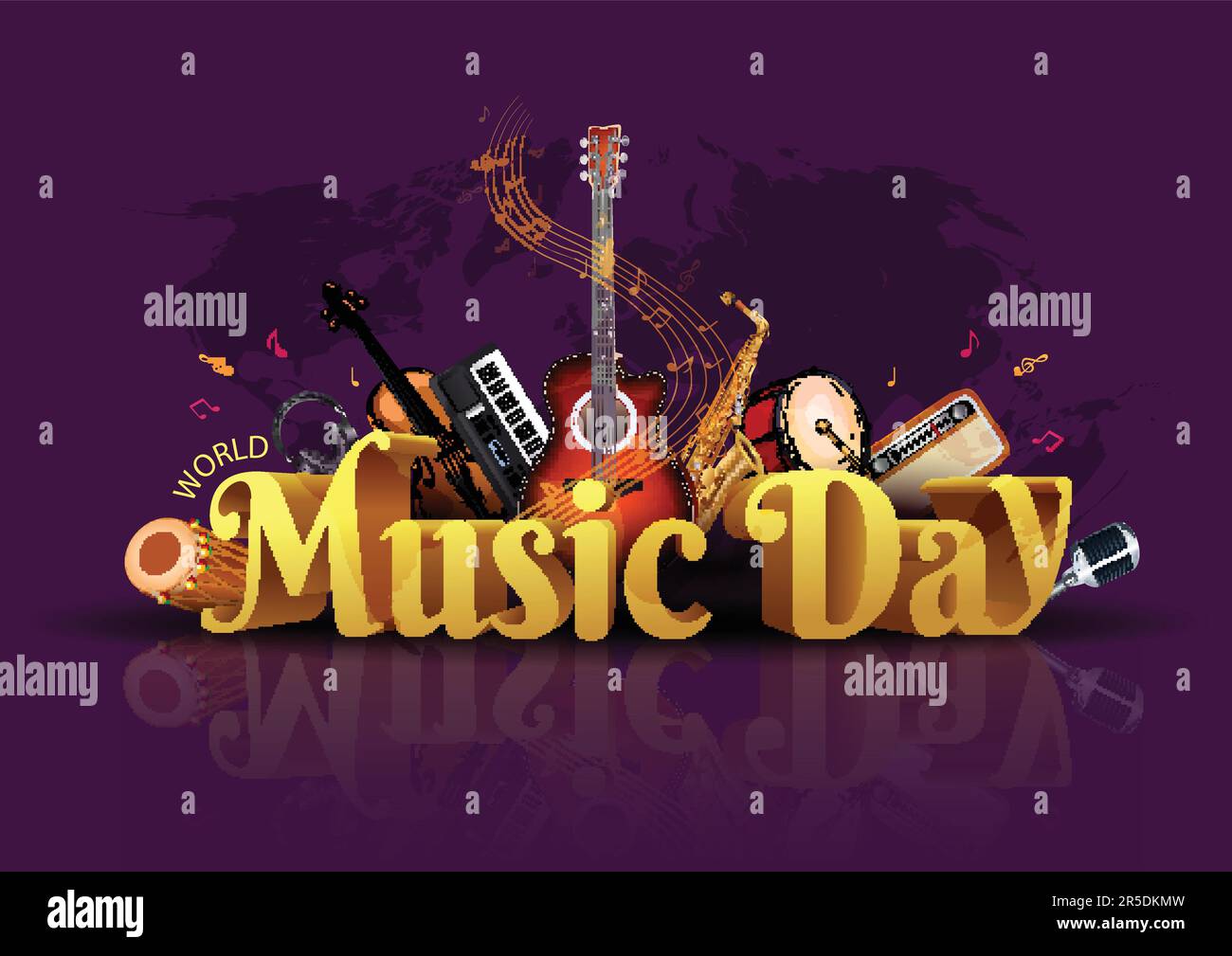 happy world music day event and musical instruments with light background. abstract vector ...