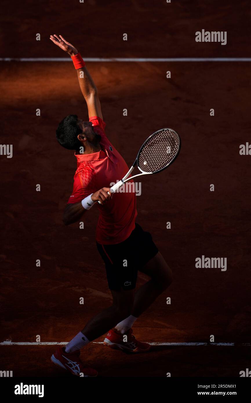 PARIS, FRANCE - JUNE 2: Novak Djokovic serves during the 3nd round of ...