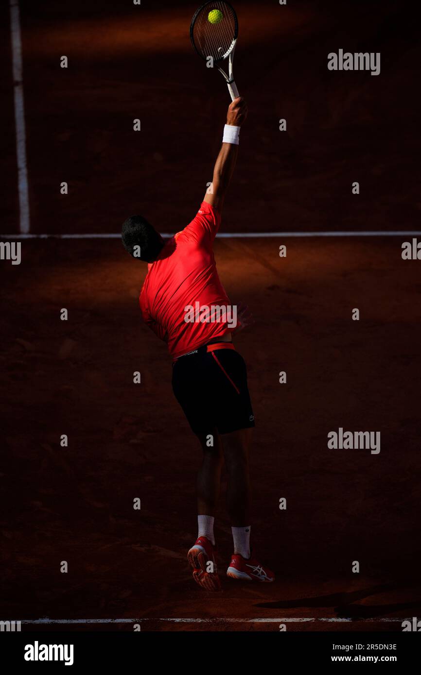 PARIS, FRANCE - JUNE 2: Novak Djokovic serves during the 3nd round of ...