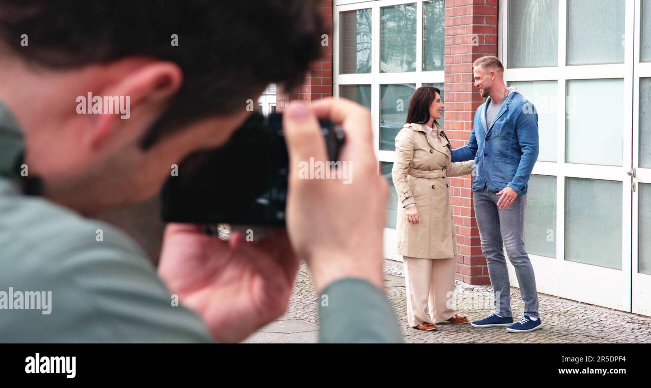 Private Detective Spying On Cheating Woman Wife Stock Photo - Alamy