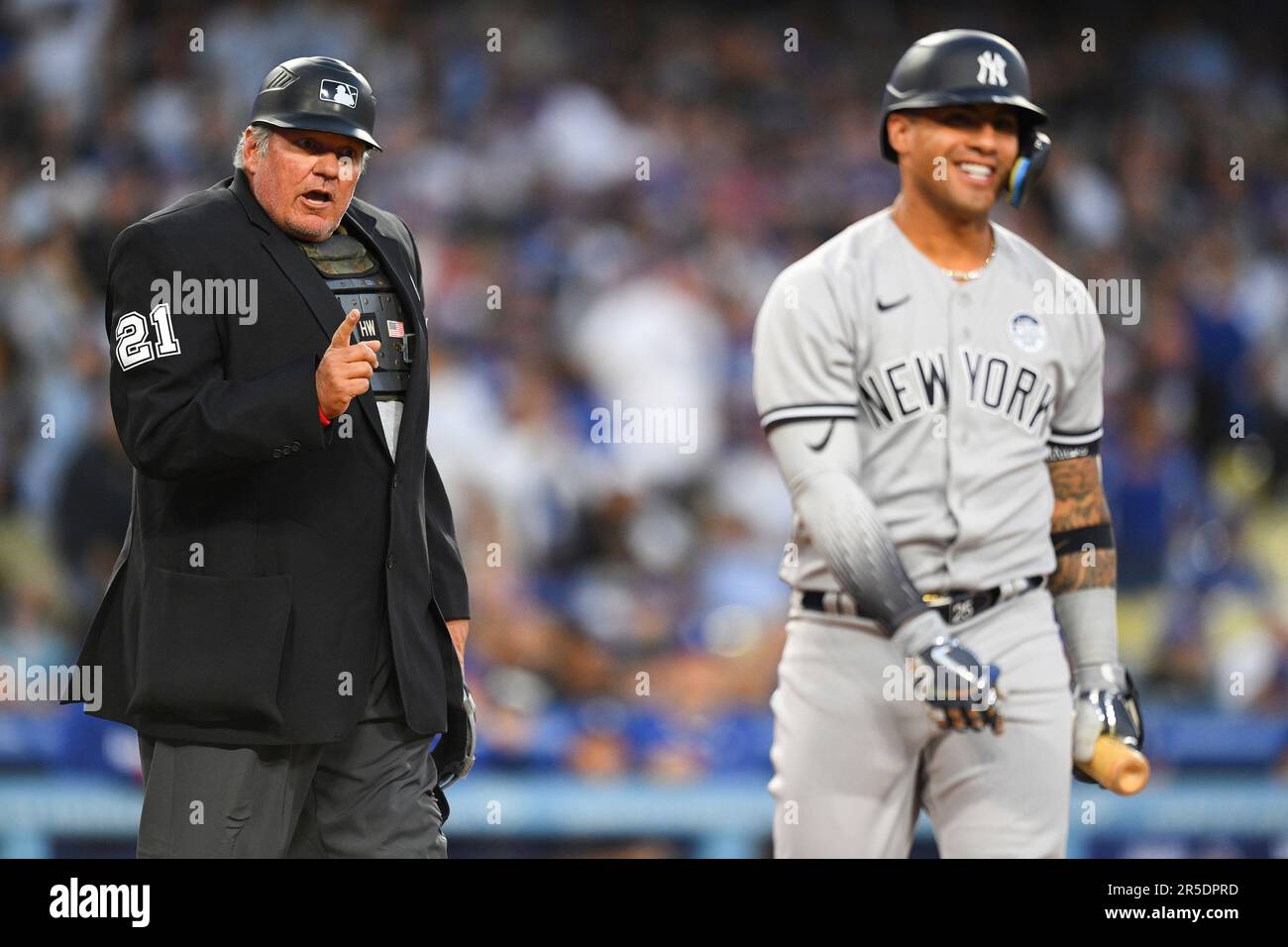 LOS ANGELES, CA - JUNE 02: Home plate umpire Hunter Wendelstedt yells ...