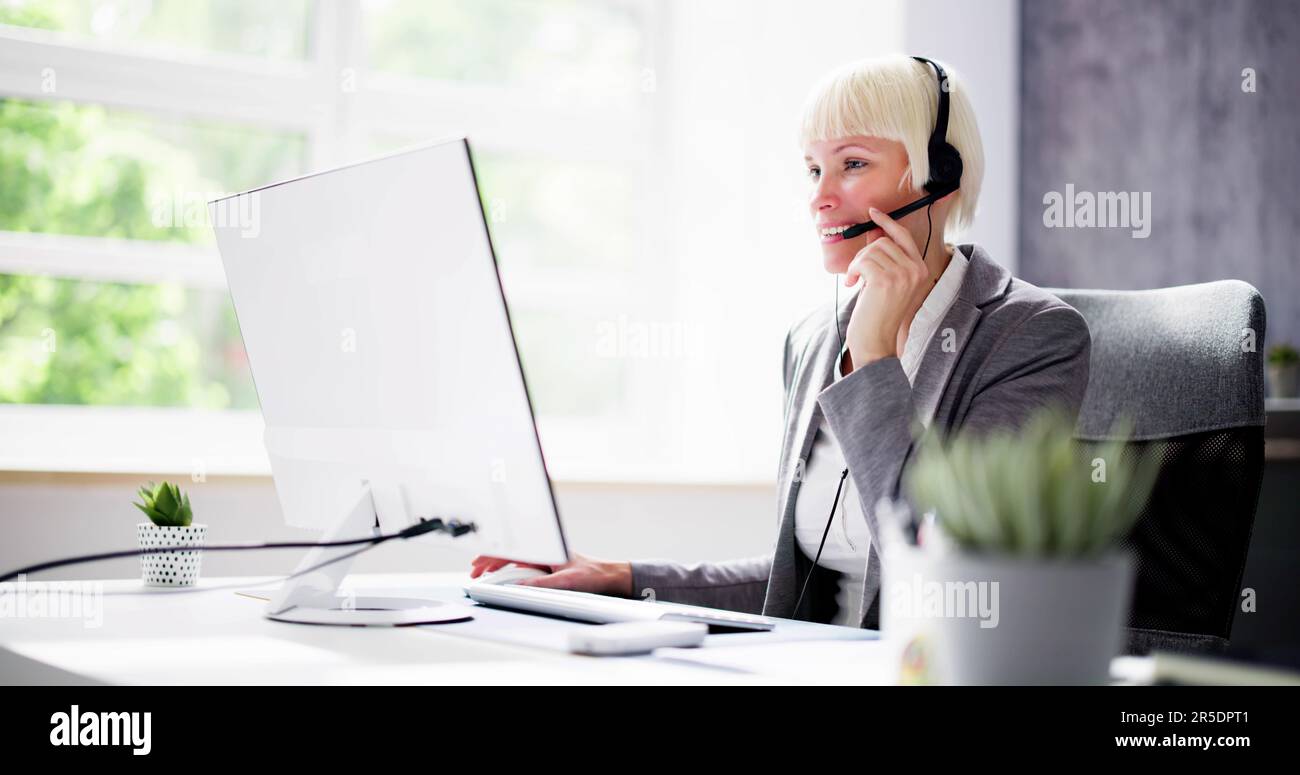 Virtual Online Remote Video Call With Assistant Stock Photo - Alamy