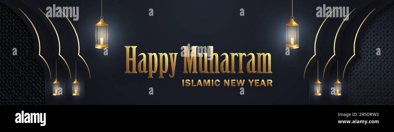 Happy Muharram, the Islamic New Year, new Hijri year design with gold ...