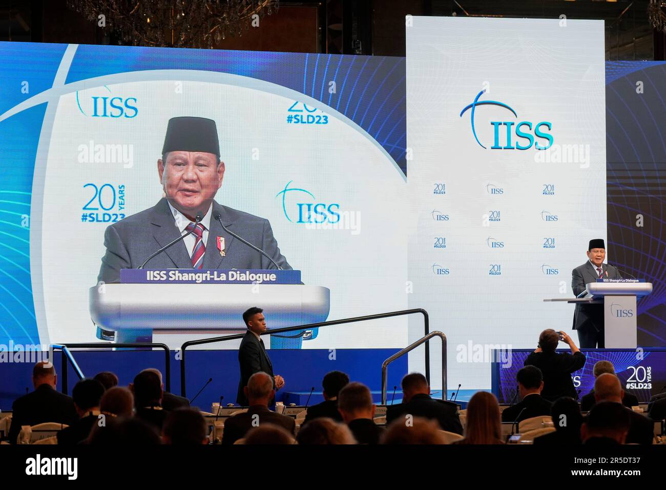 Indonesia's Minister of Defense Prabowo Subianto, delivers his speech during the 20th ...