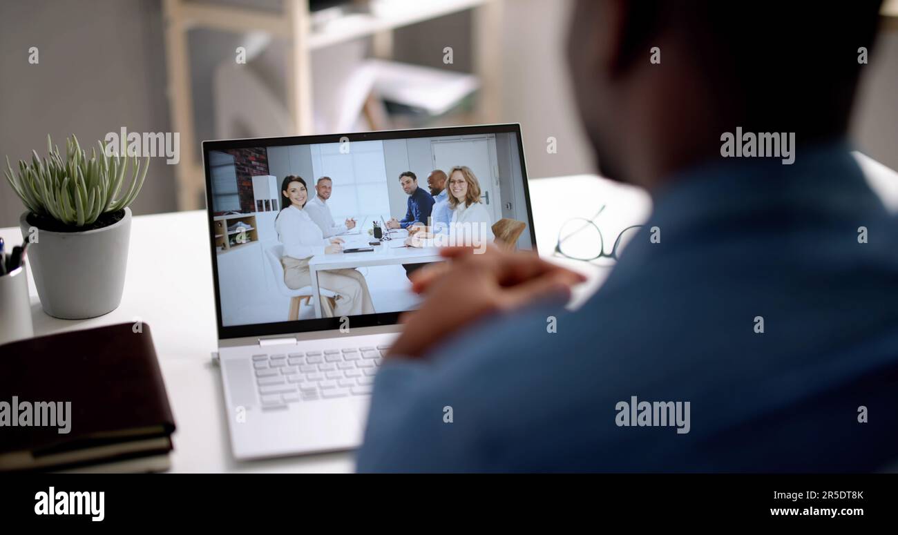 Virtual Video Conference Business Meeting Online On Computer Stock ...