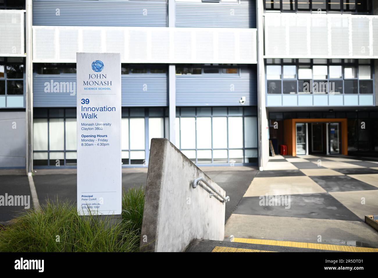 Signage outside the John Monash Science School, with the school's ...