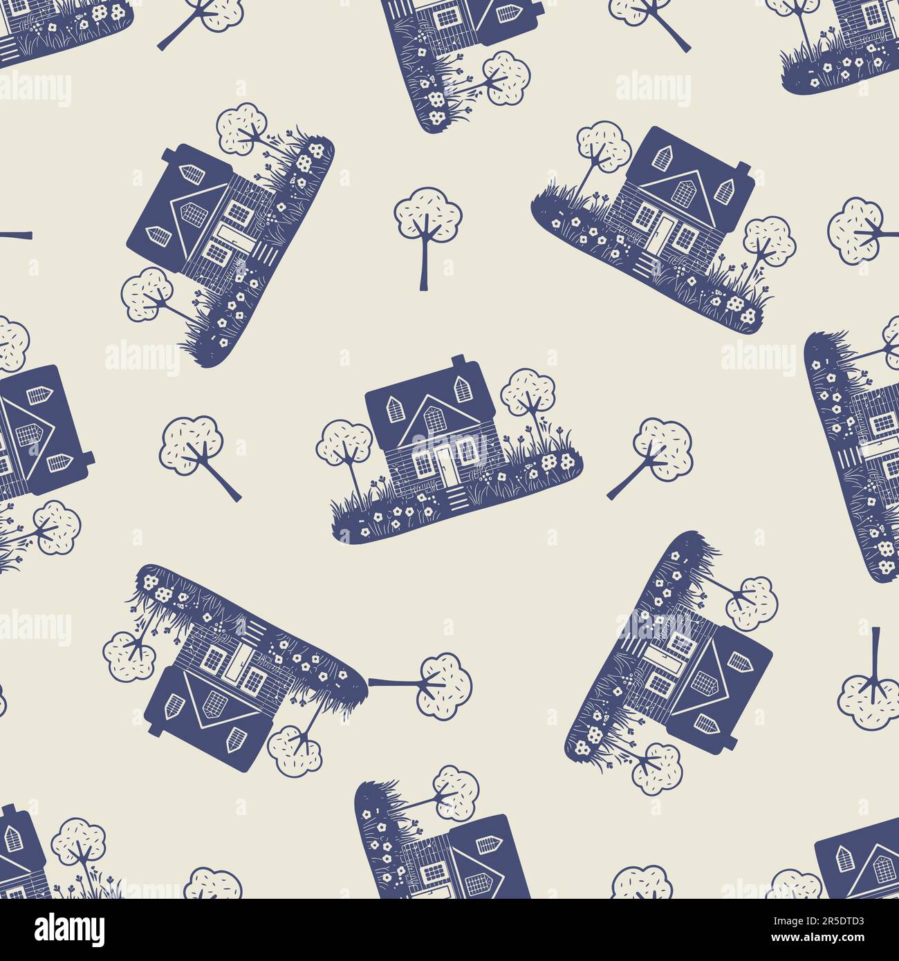 Masculine block print house vector pattern. Seamless sketchy city ...