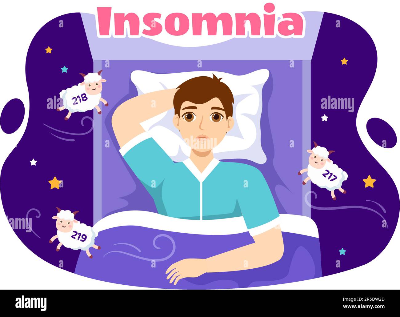 Insomnia Vector Illustration with Young People Unable to Sleep ...
