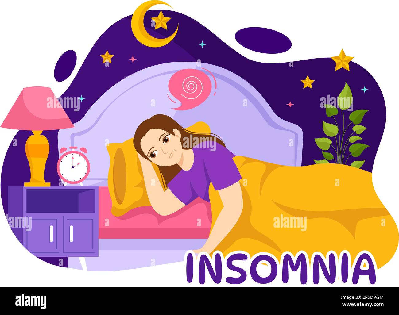 Insomnia Vector Illustration with Young People Unable to Sleep ...