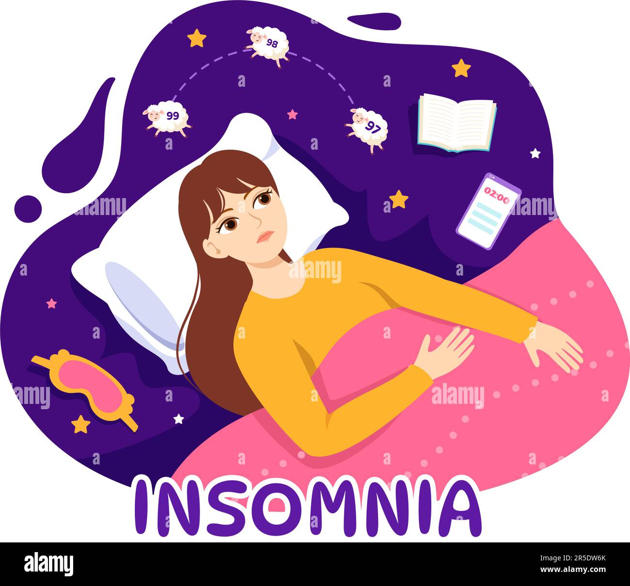 Insomnia Vector Illustration with Young People Unable to Sleep ...