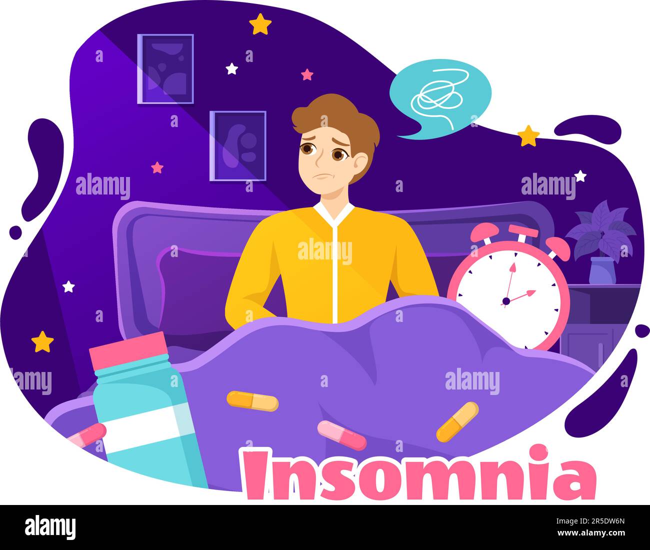 Insomnia Vector Illustration with Young People Unable to Sleep ...