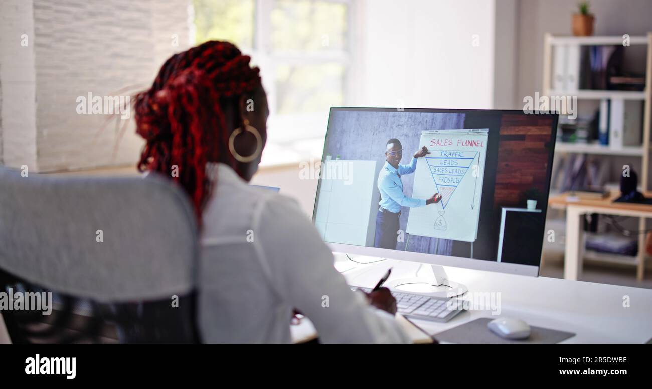 Online Virtual Video Conference Training On Laptop Computer Stock Photo ...
