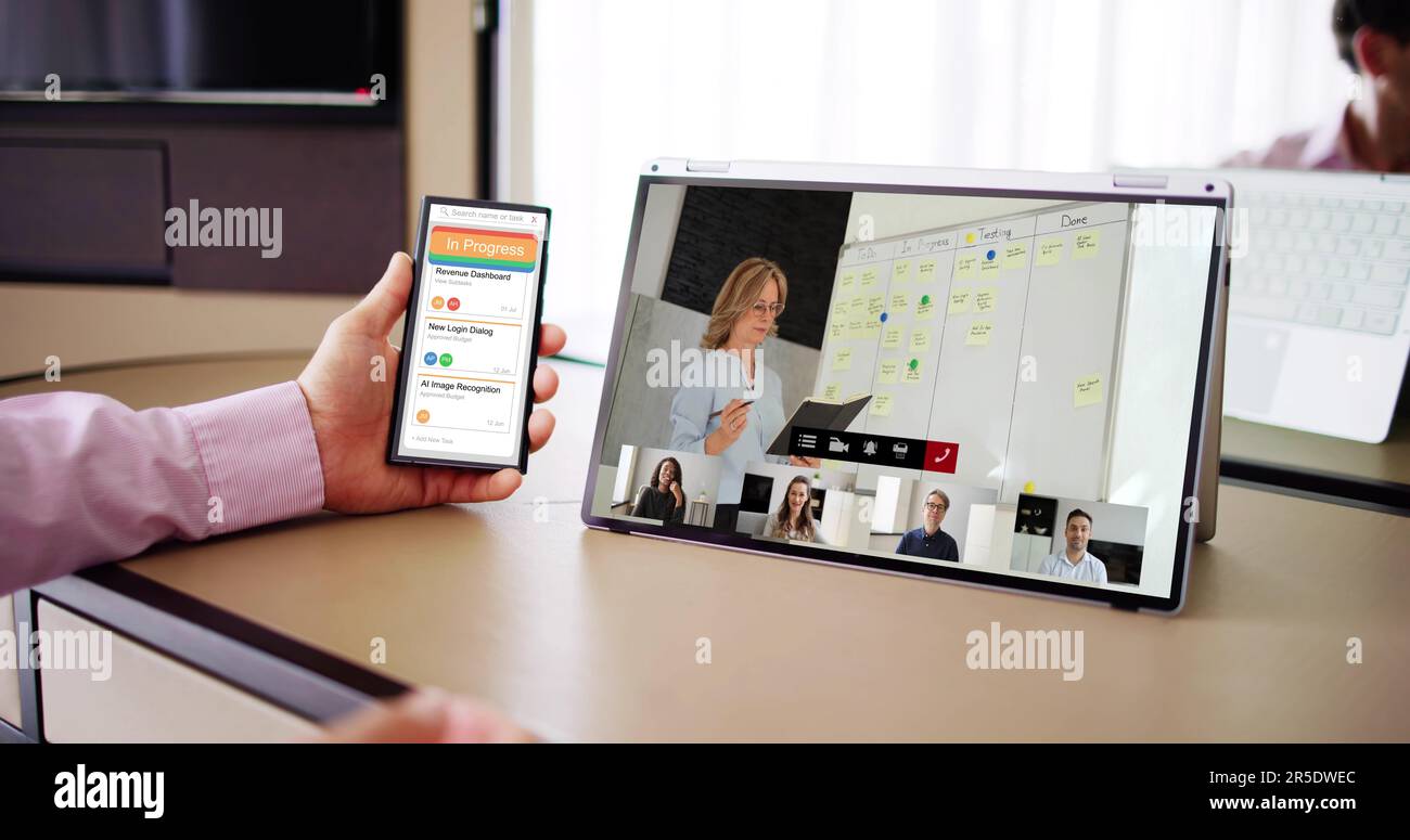 Online Virtual Video Conference Training On Laptop Computer Stock Photo ...