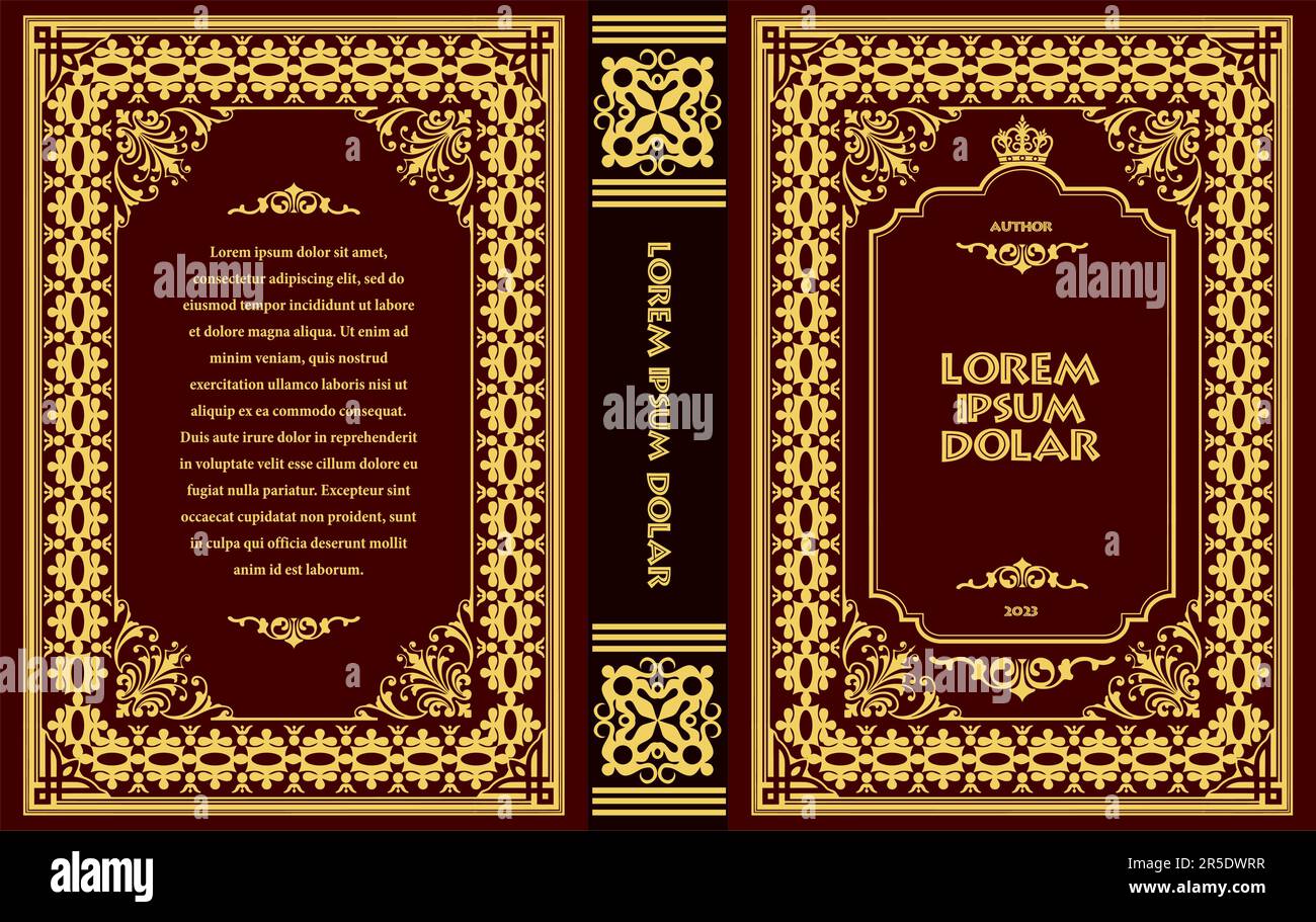 Ornate leather book cover and Old retro ornament frames. Royal Golden ...