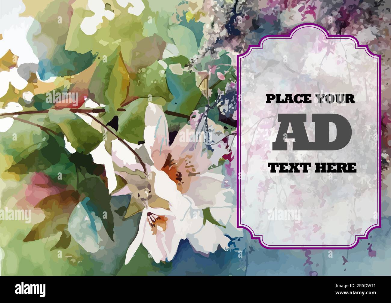 Fine art. Beautiful painting with abstract flowers and place for AD ...