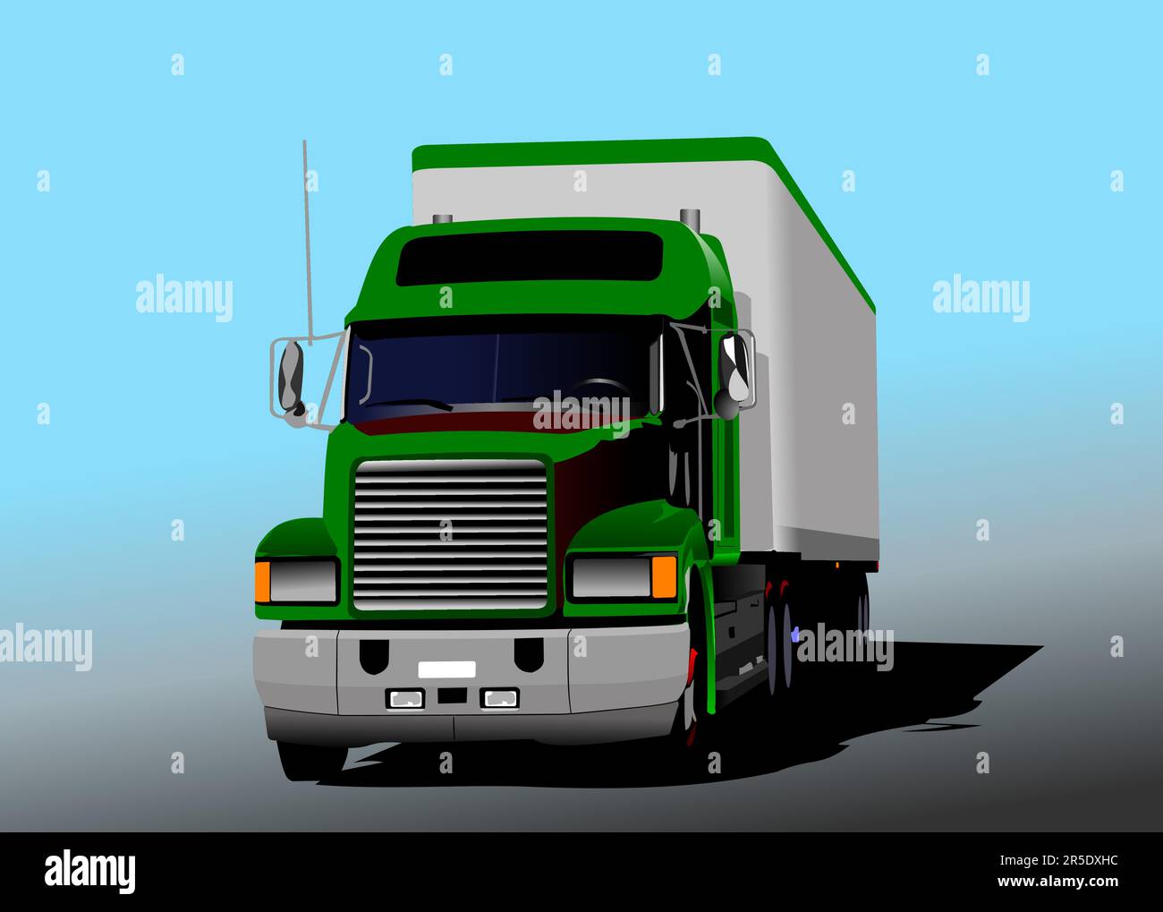 Vector 3d illustration of green truck on the road. Lorry Stock Vector ...